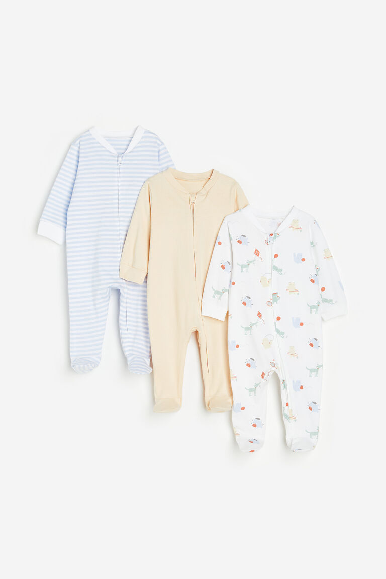 3-pack zip-up all-in-one pyjamas