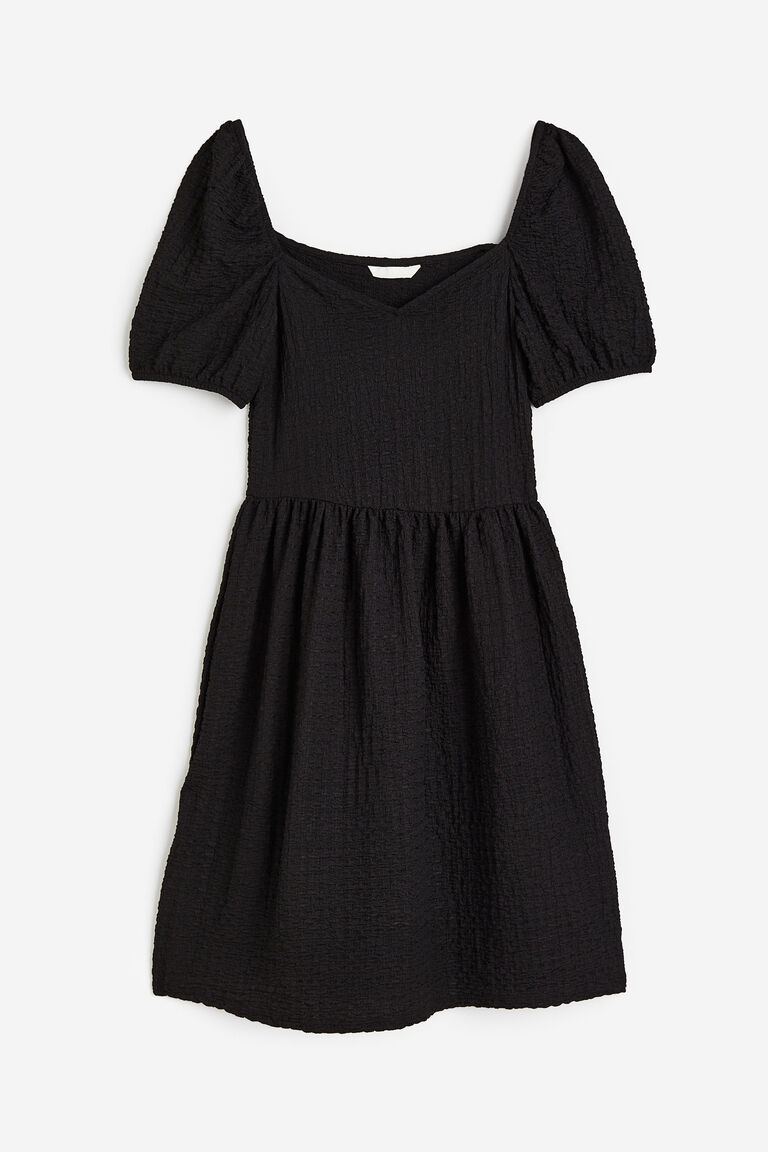Puff-sleeved textured jersey dress
