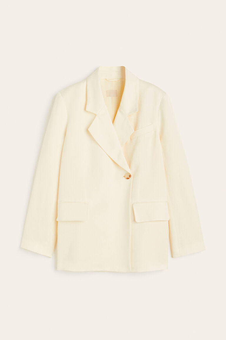 เบลเซอร์กระดุมคู่ผ้าลินินผสม