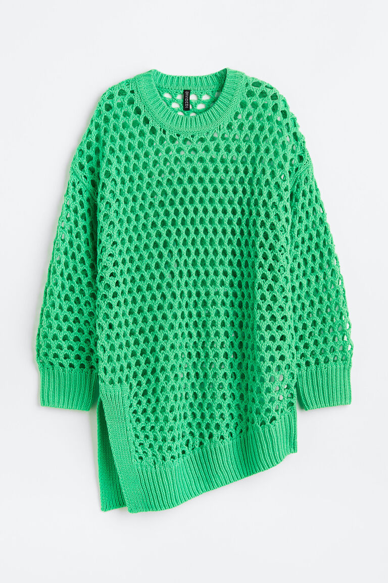 Asymmetric hole-knit jumper