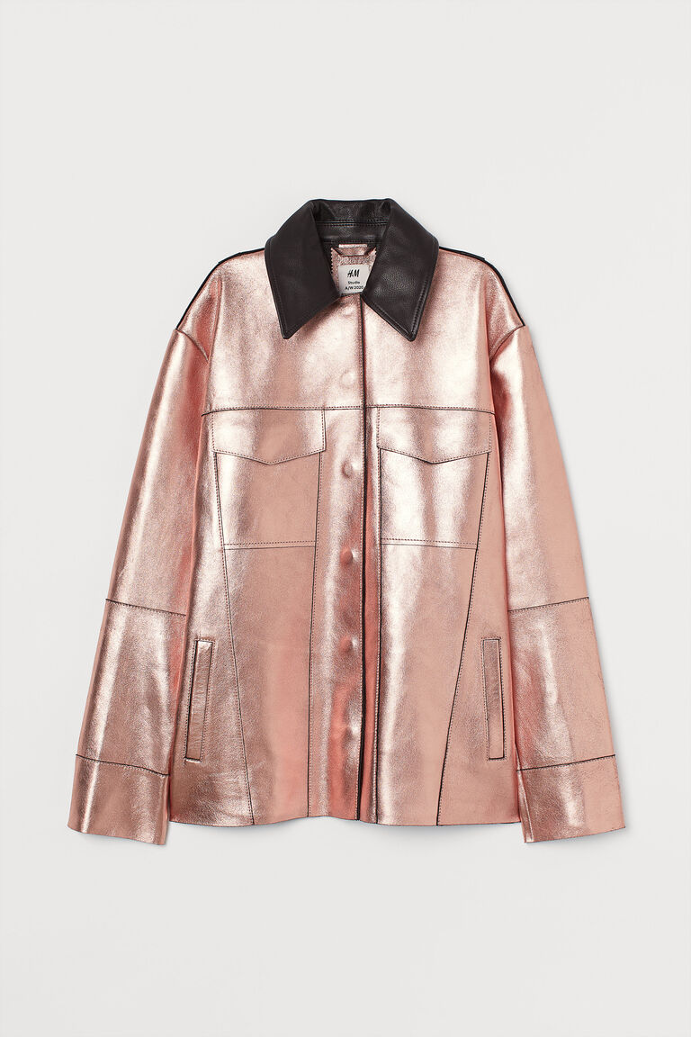 Metallic-coated leather jacket