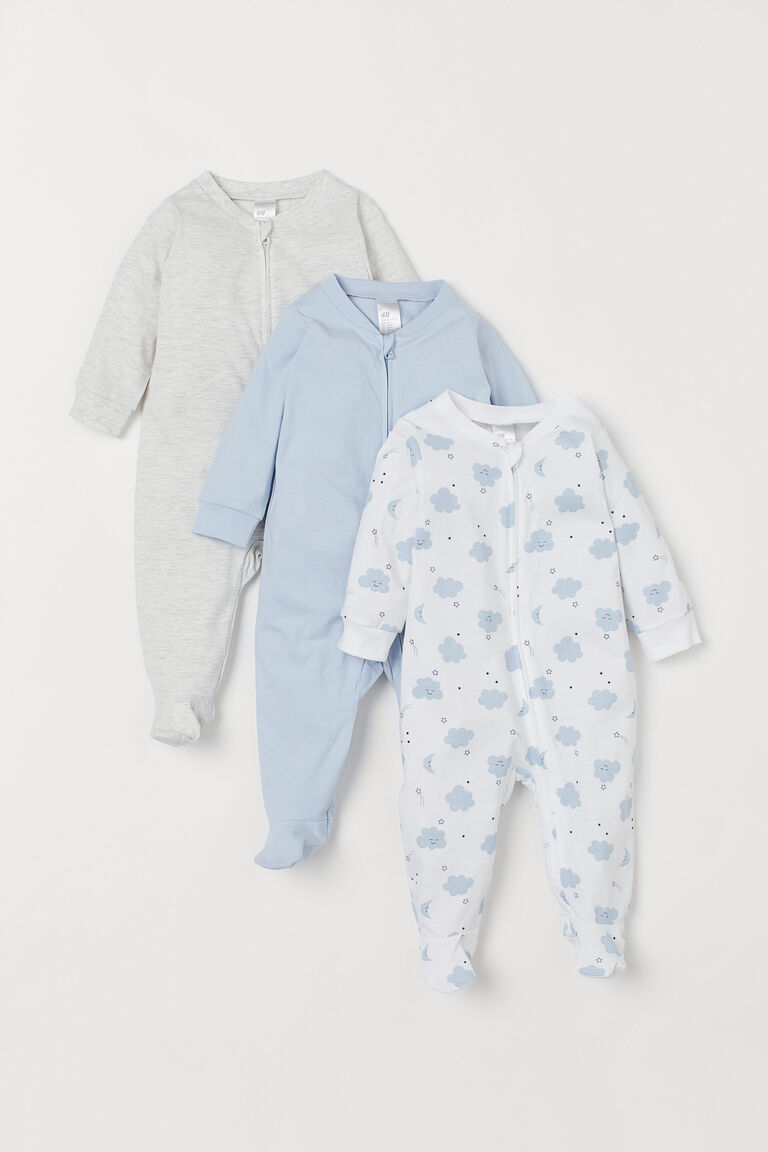 3-pack zip-up pyjamas